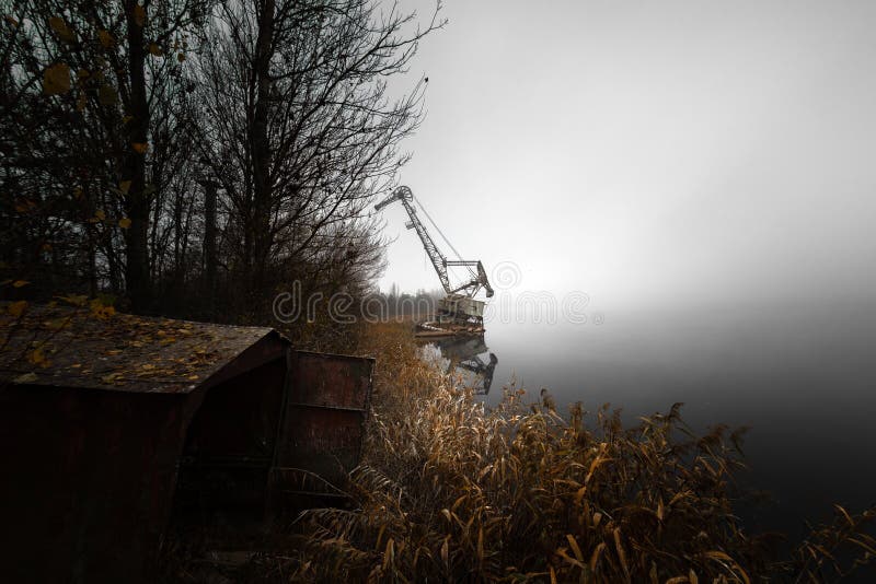 Rusty Old Industrial Dock Cranes at Industrial Dock Stock Image - Image ...