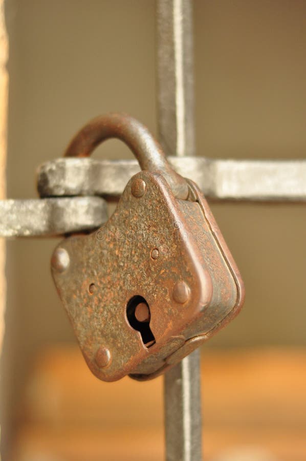 Rusty Old Lock on Metal Bars Stock Image - Image of vintage, safety ...