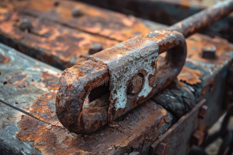 A Rusty Old Metal Object Sits Atop a Wooden Plank, with a Simple and ...