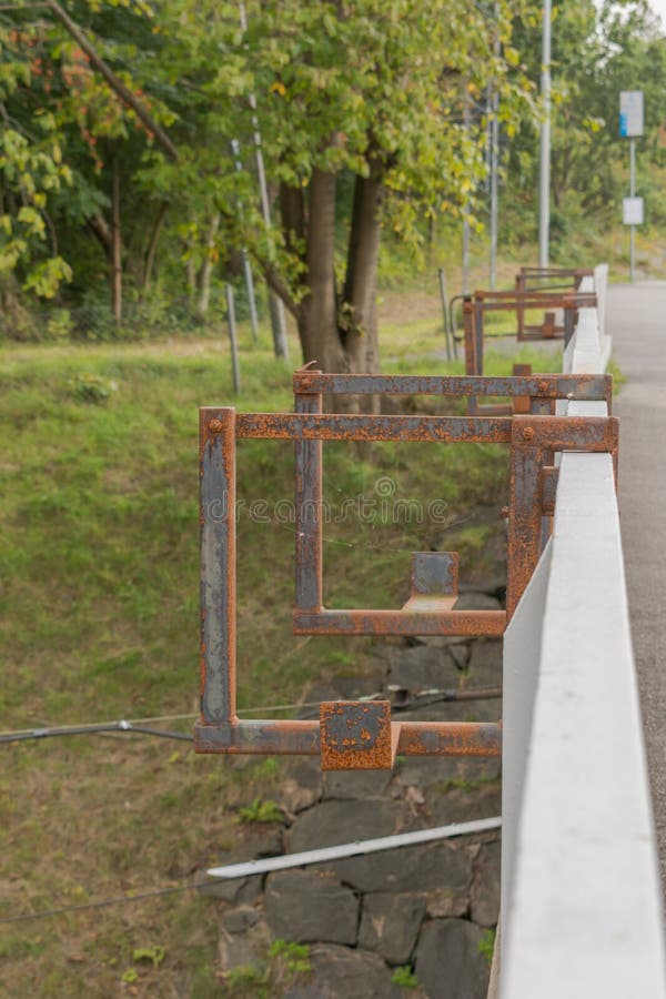 Rusty Old Metal Squares on a Bridge Stock Image - Image of oxidation ...