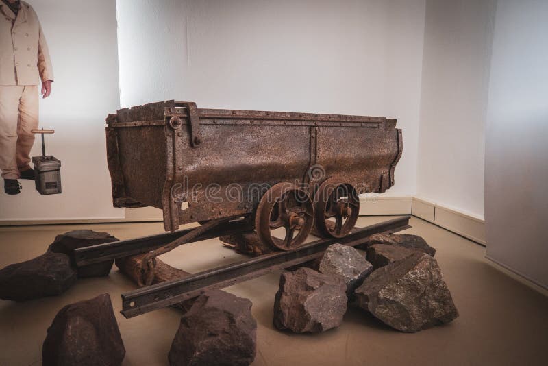 Rusty Old Mining Wagon Stands on Rails in a Museum Editorial Photo ...
