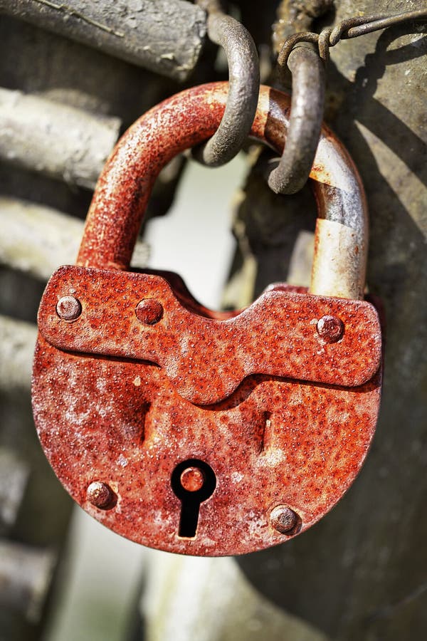 Old Rusty Padlock on Rural Wooden Gate Stock Image - Image of brown ...