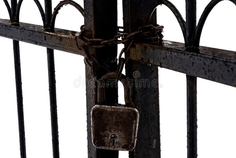 Rusty Old Padlock on a Chain. Gate Lock Stock Photo - Image of entrance ...