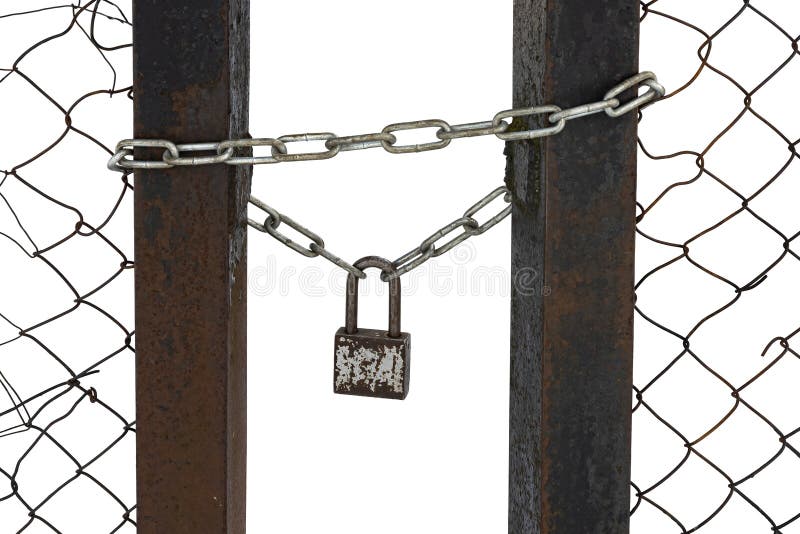 Rusty Old Padlock on a Chain. Gate Lock Stock Image - Image of steel ...