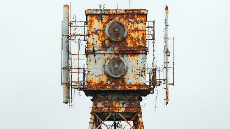 Rusty Old Phone Tower Standing in a Field with Overgrown Grass and a ...