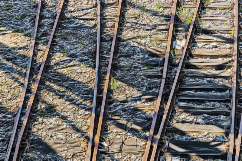 Rusty old railway rails stock image. Image of iron, landscape - 144646035