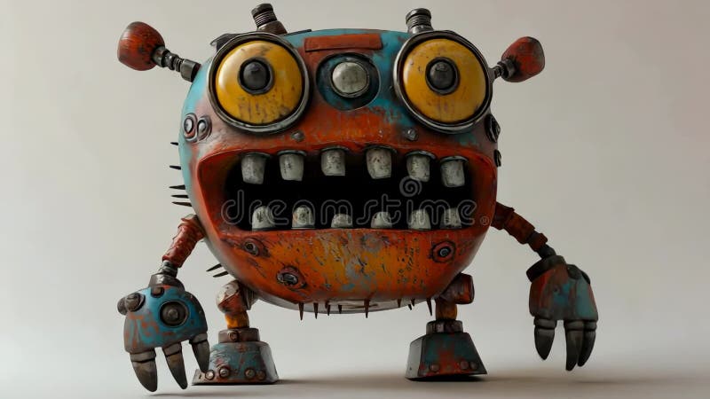 Rusty Old Robot Character Stands on a Neutral Background, with a ...