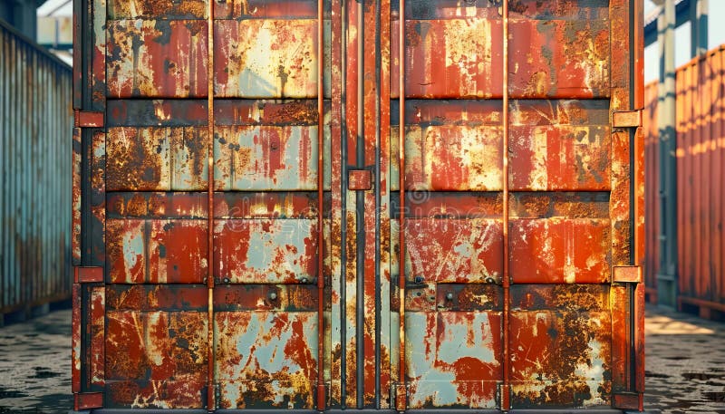 Rusty Old Shipping Container with a Door Stock Image - Image of ...