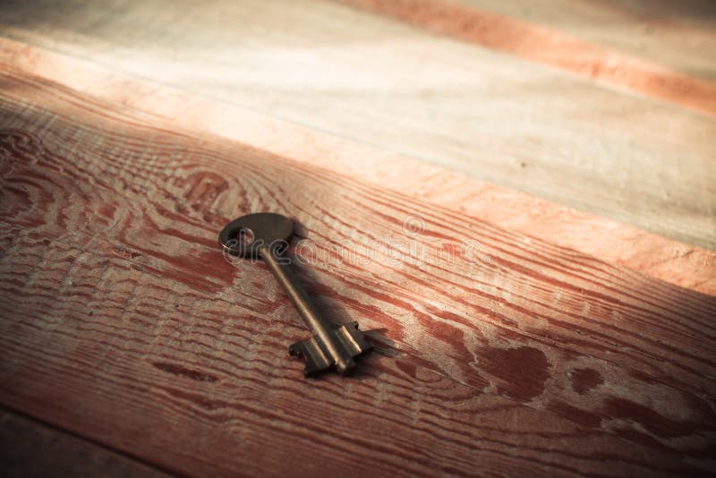 Rusty Old Skeleton Key on Dark Rustic Barnwood Stock Image - Image of ...