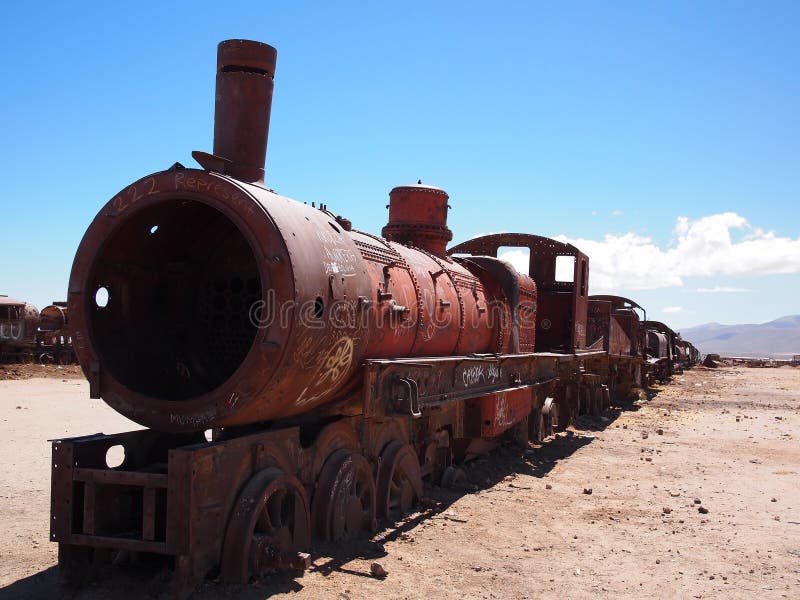 Rusty Old Steam Locomotive and Train in the Desert Stock Photo - Image ...