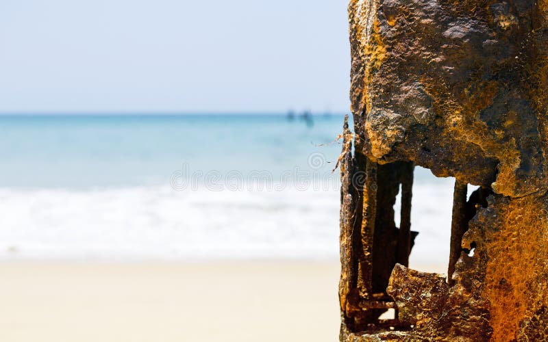 Rusty Old Steel Pole Over Blurred Beach Background Stock Photo - Image ...