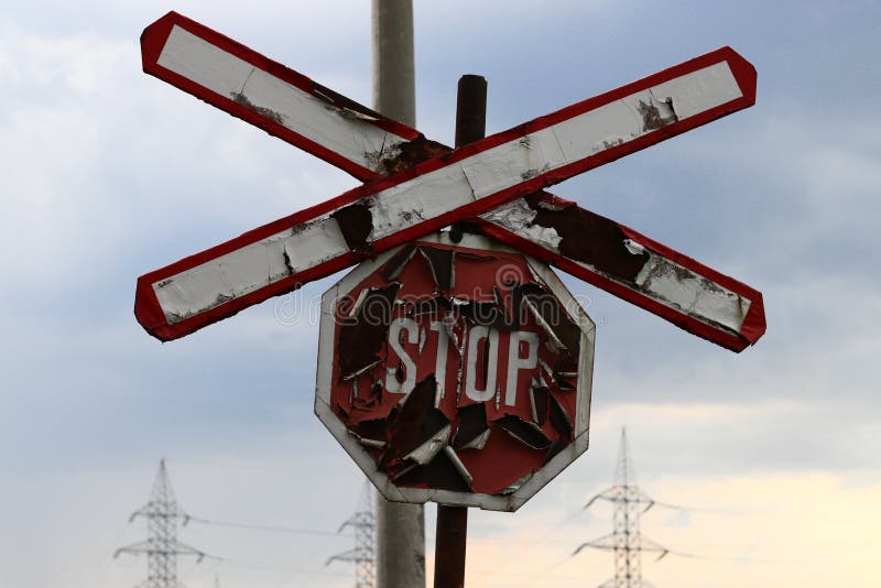 Rusty Old Stop Sign for the Train Stock Photo - Image of sunset, rusty ...