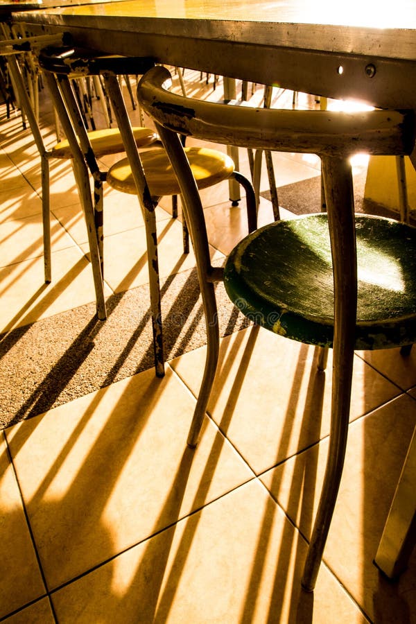 Rusty and Old Tables and Chairs in the Cafeteria Stock Photo - Image of ...