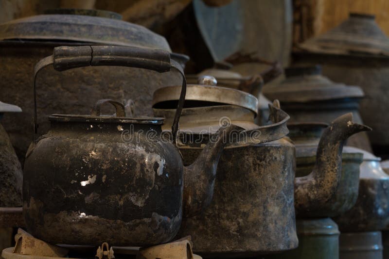 Rusty old tea pots stock image. Image of decorative - 121516163
