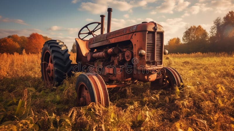 Rusty Old Tractor on the Field. Generative AI Stock Illustration ...