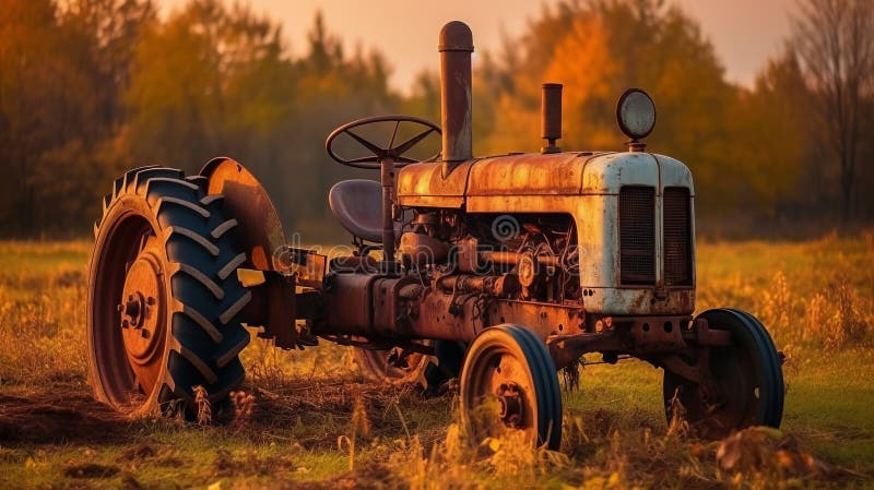 Rusty Old Tractor on the Field. Generative AI Stock Illustration ...