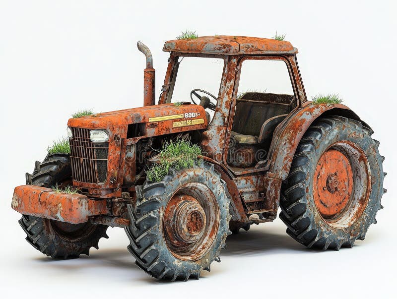 Rusty Old Tractor Sitting in a Field Surrounded by Overgrown Grass and Wildflowers Stock ...