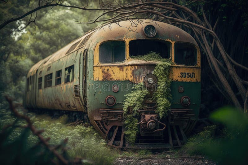 Rusty Old Train on an Abandoned Track in the Woods. Generative AI Stock ...
