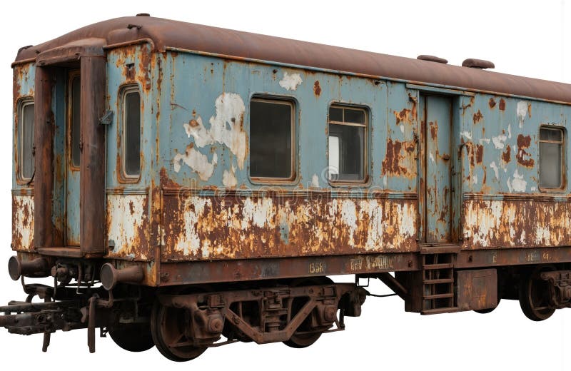 Rusty Old Train Carriage Side View Shows Extensive Rust, Peeling Light ...