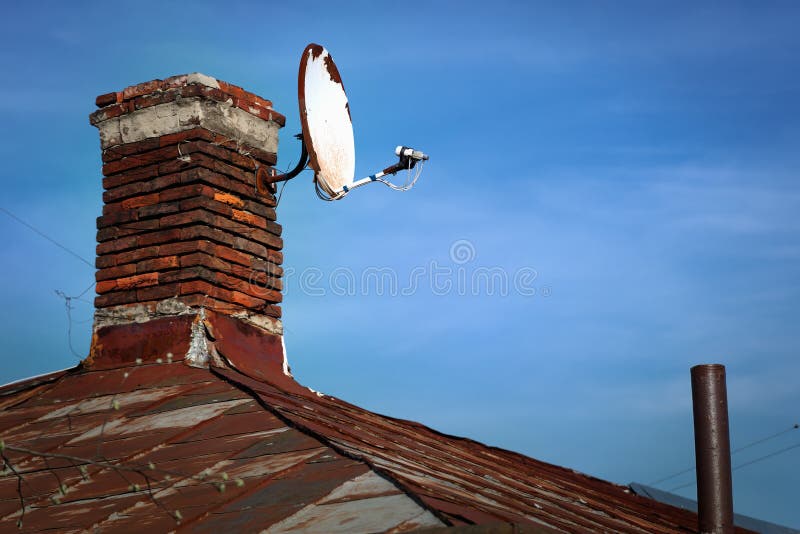Old Rusty TV Antenna Contrasts with the Blue Sky Stock Image - Image of ...