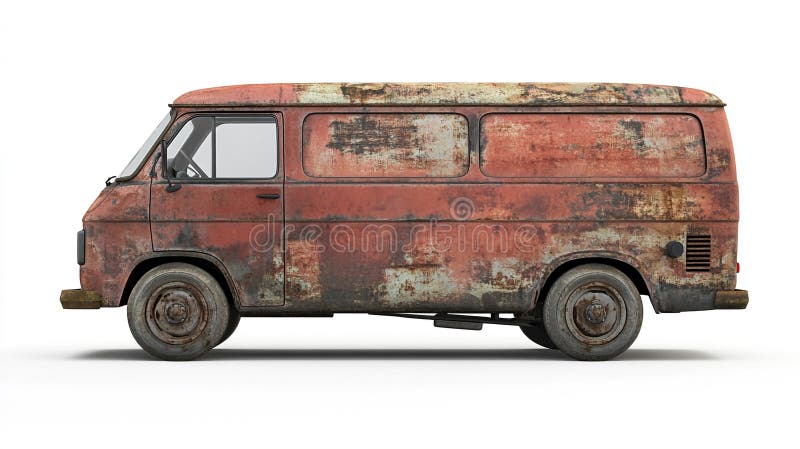 Rusty Old Vintage Panel Van Side View Abandoned Vehicle Red Retro ...