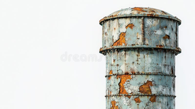 Rusty Old Water Tower Structure Against a White Cloudy Sky Background ...