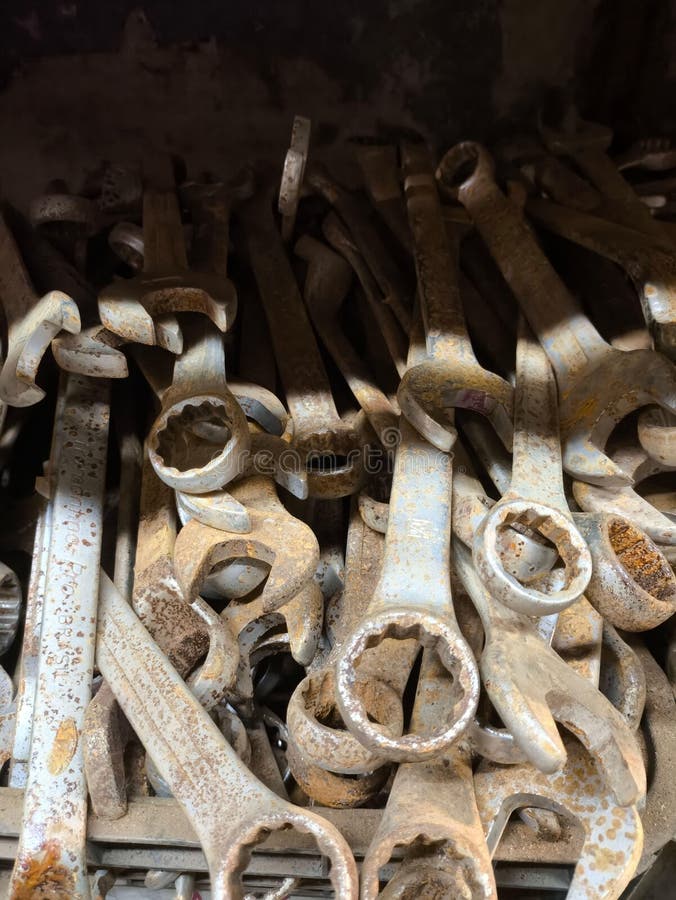 Rusty open-end wrench set stock image. Image of tool - 373243529