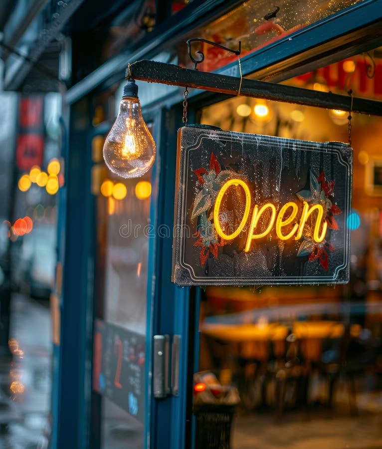 Rusty Open Sign Hanging in Rainy Window Stock Photo - Image of sign ...