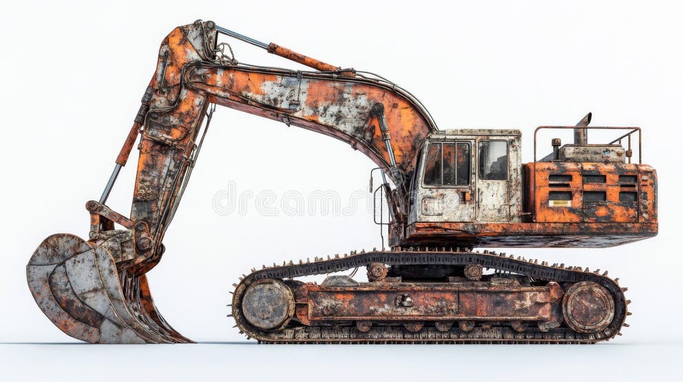 Rusty Orange Excavator on White Background Stock Illustration ...