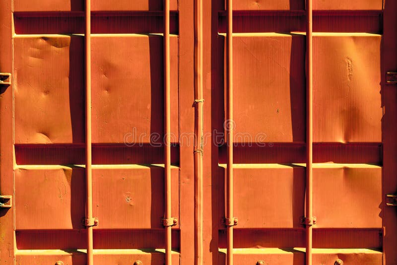 Rusty Orange Freight Container Doors with Vertical Bars and Weathered ...