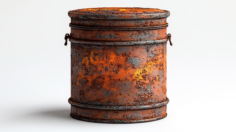 Rusty Orange Metal Drum, Aged and Weathered, with Visible Rust and ...