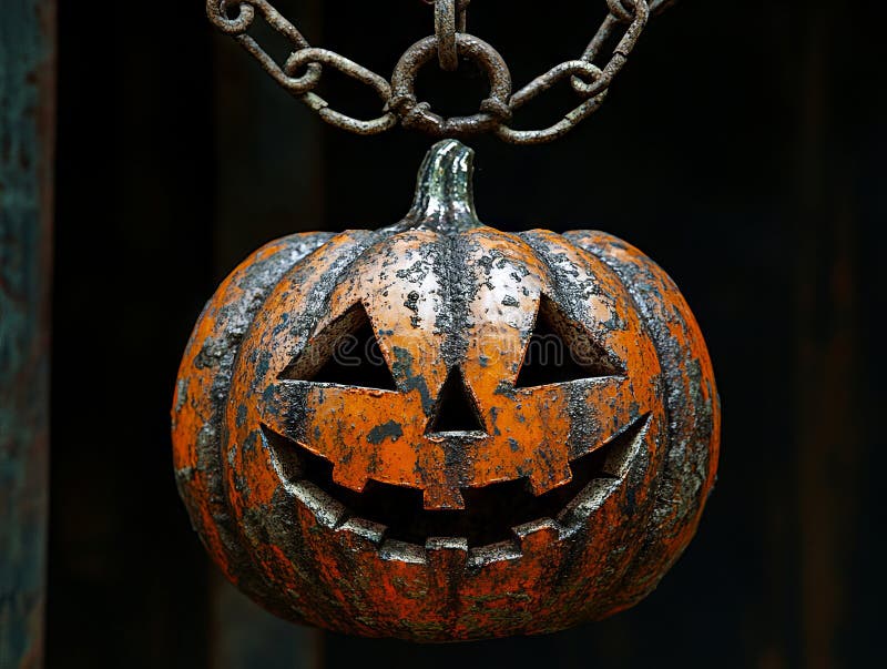A Rusty Orange Pumpkin Hanging from a Chain Stock Image - Image of ...