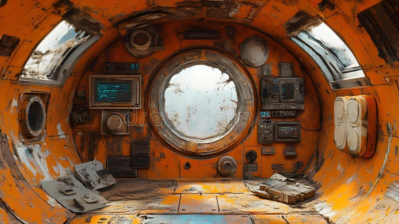 Rusty Orange Spaceship Interior 3D Illustration Stock Illustration ...