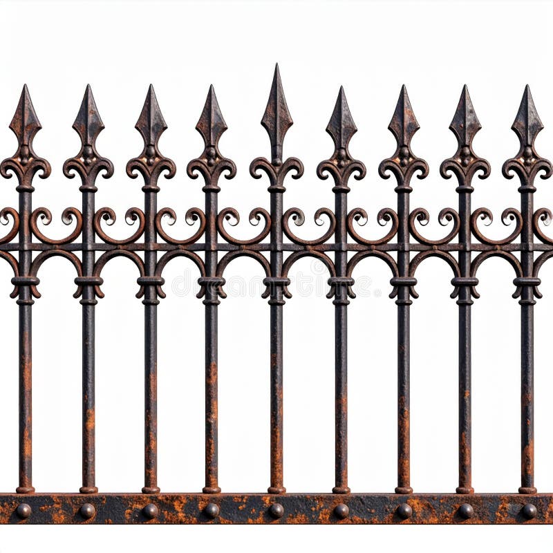 Rusty Ornamental Iron Fence Isolated on White Background Stock ...
