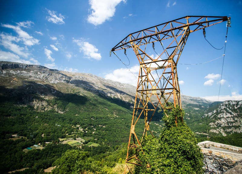 Rusty and Overgrown Electricity Pylon, Illustration of Aging ...