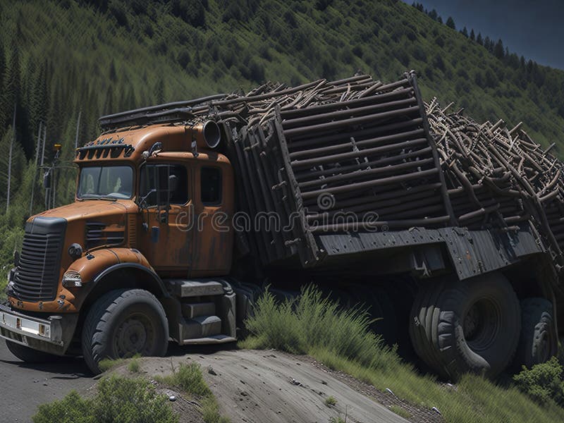 A Rusty, Overloaded Loading Truck, Struggling To Make Its Way Up a ...