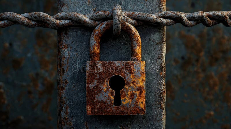 Rusty Padlock Attached To a Chain Symbolizing Security and Confinement ...