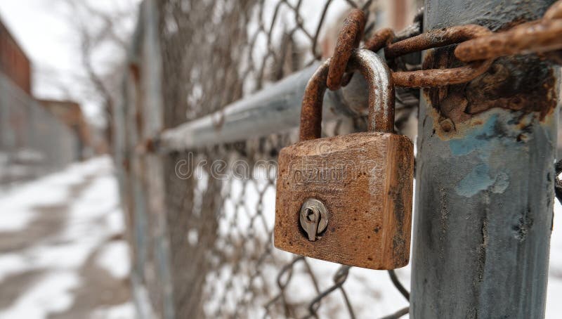 Rusty Padlock in Winter stock image. Image of damage - 383764729