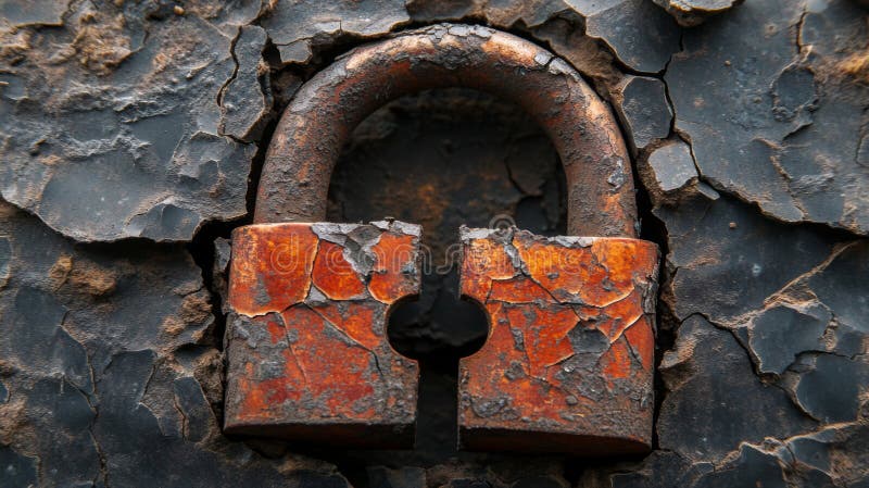 Rusty Padlock on Cracked Dark Surface Stock Illustration - Illustration ...