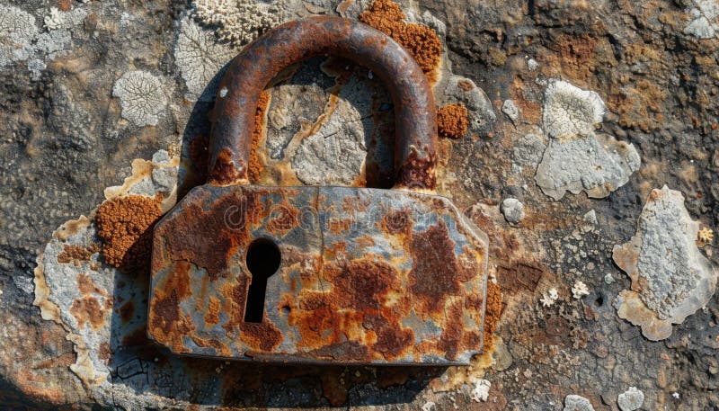 Rusty Padlock on Weathered Stone Surface during Sunny Day Stock Photo ...