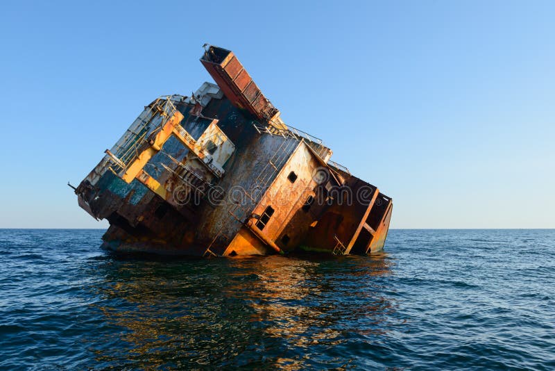 Rusty Part of a Stranded Ship in the Open Sea Stock Photo - Image of ...