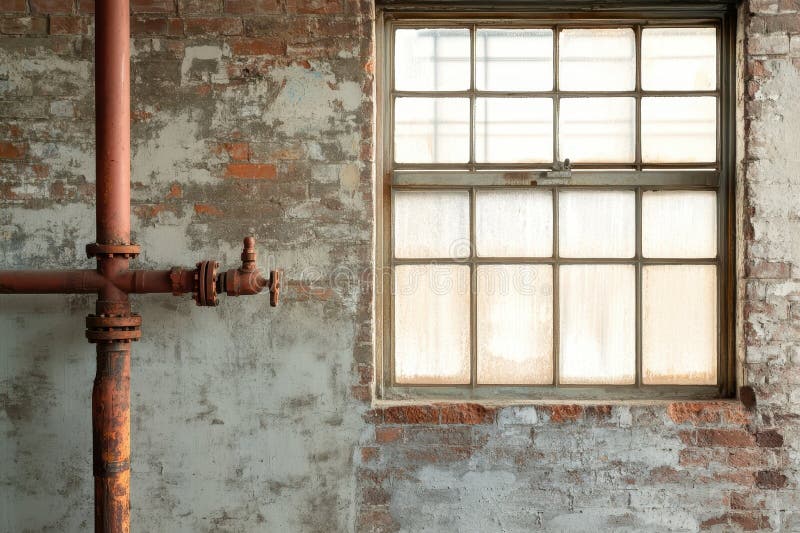 Rusty Pipe and Window on Brick Wall Stock Illustration - Illustration ...