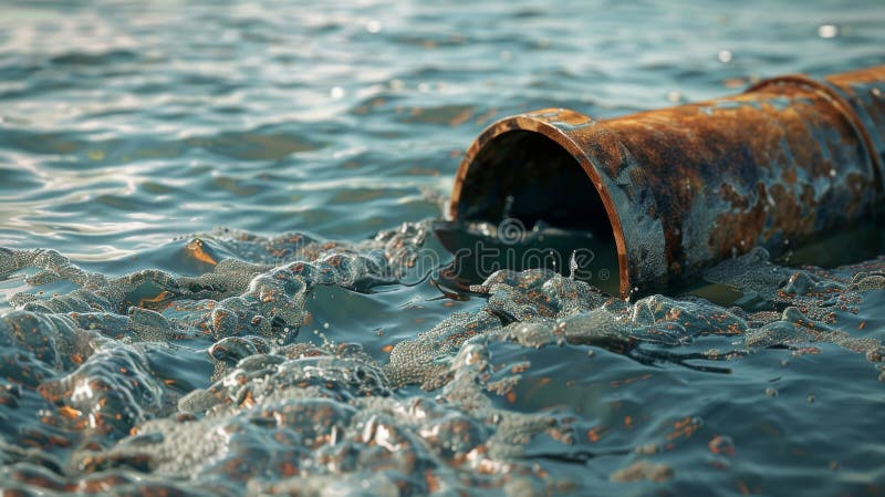 Rusty Pipe Discharging Polluted Water into the Ocean, Environmental ...