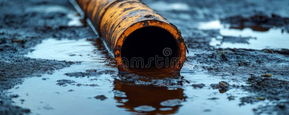 Rusty Pipe Draining into Muddy Water, Environmental Concern Concept ...