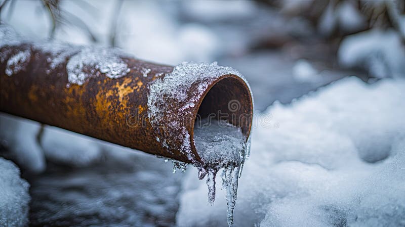 A Rusty Pipe with Ice Forming Inside, Captured in a Cold, Industrial ...