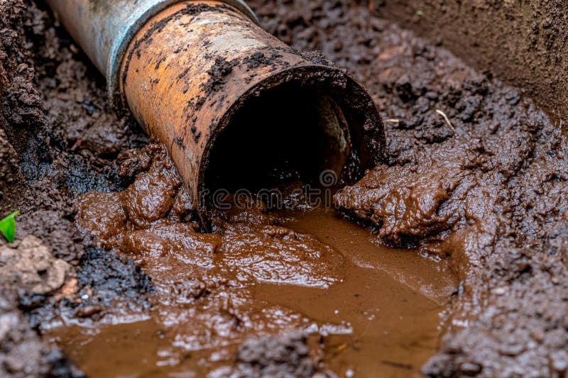 Contaminated Drainage Pipe Reveals Murky Liquid in Earthy Excavation ...