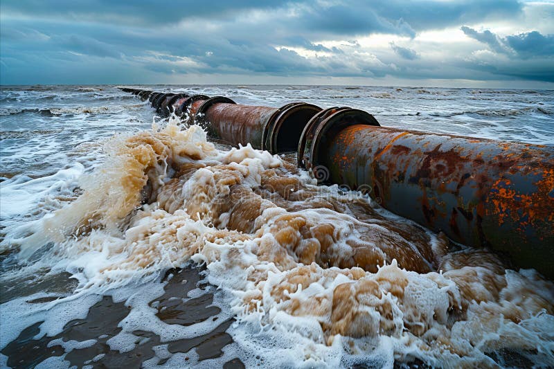 A Rusty Pipe in the Middle of a Body of Water Stock Image - Image of ...