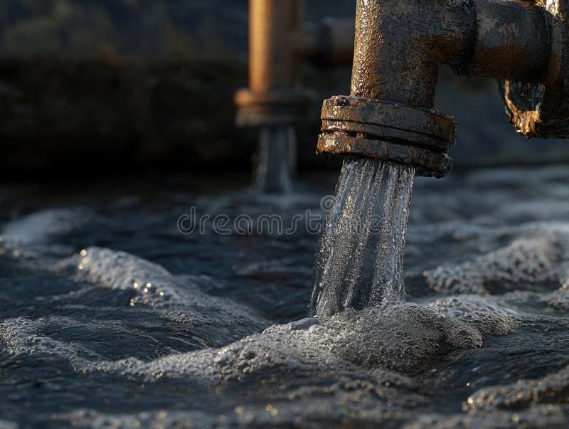 Rusty Pipe Pouring Water into a Basin Stock Photo - Image of natural ...