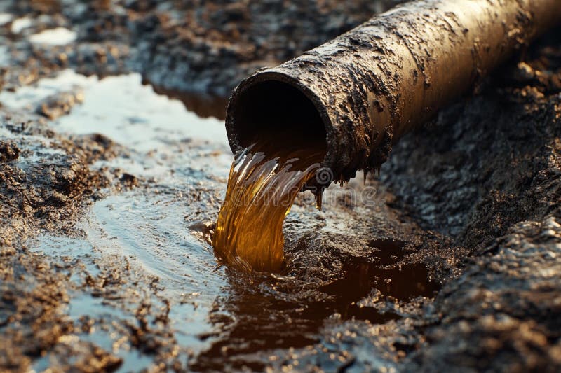 Contaminated Water Flowing from a Rusty Pipe into a Muddy Puddle ...