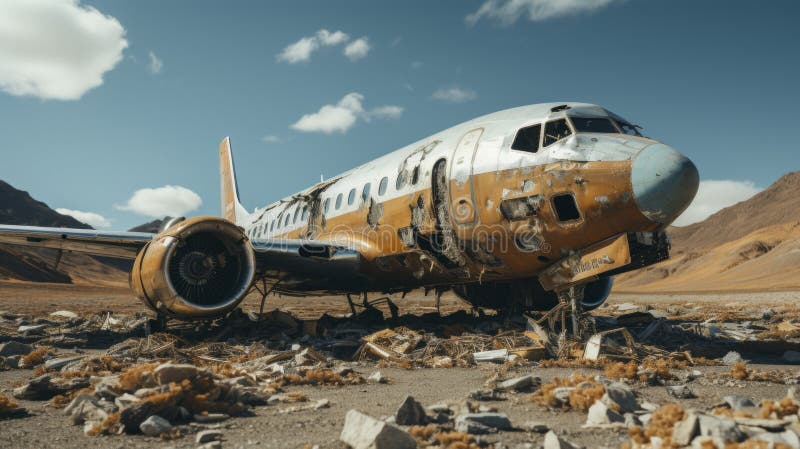 Rusty Plane Crashed in the Middle of the Desert Sand Stock Illustration ...